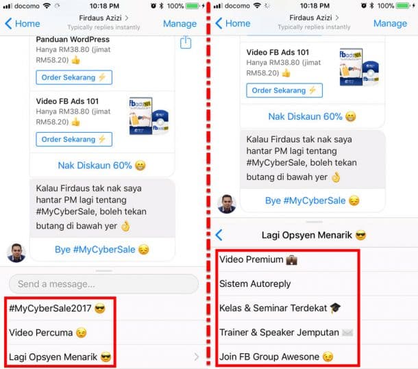 Contoh Messenger Persistent Menu | Fames.my
